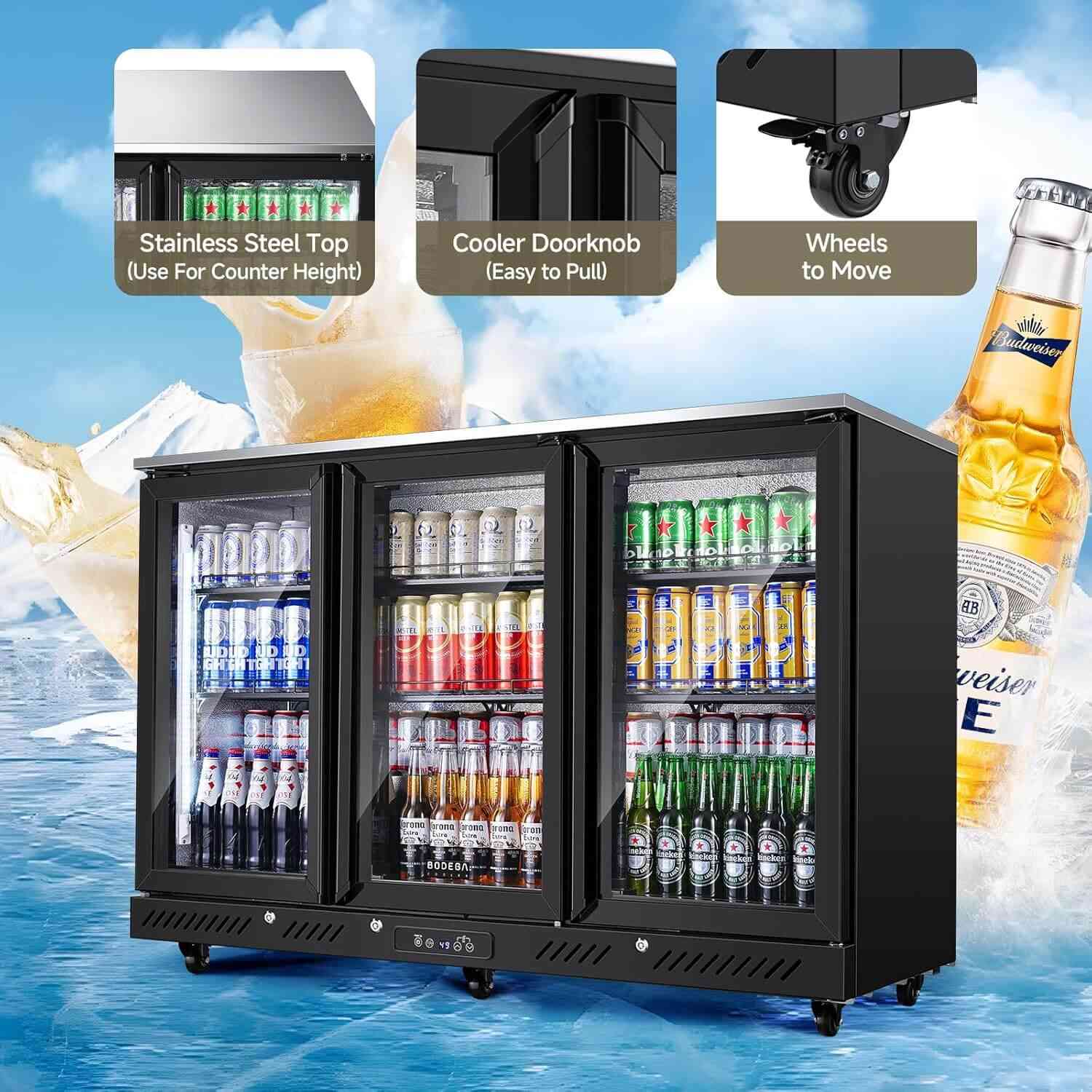 Bodega cooler 12 Cu.Ft Display Bar Beverage Fridge With 3 Glass Doors
