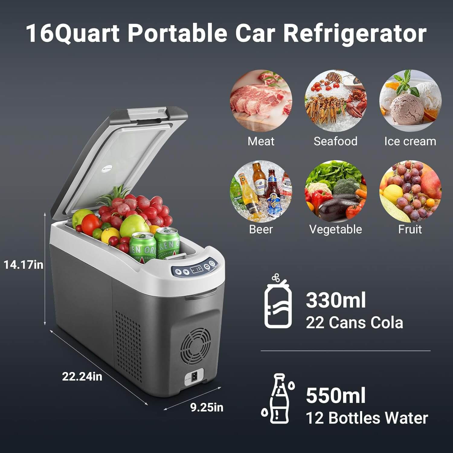 BODEGAcooler 2026 Mini Car Fridge 16QT with Shoulder Belt