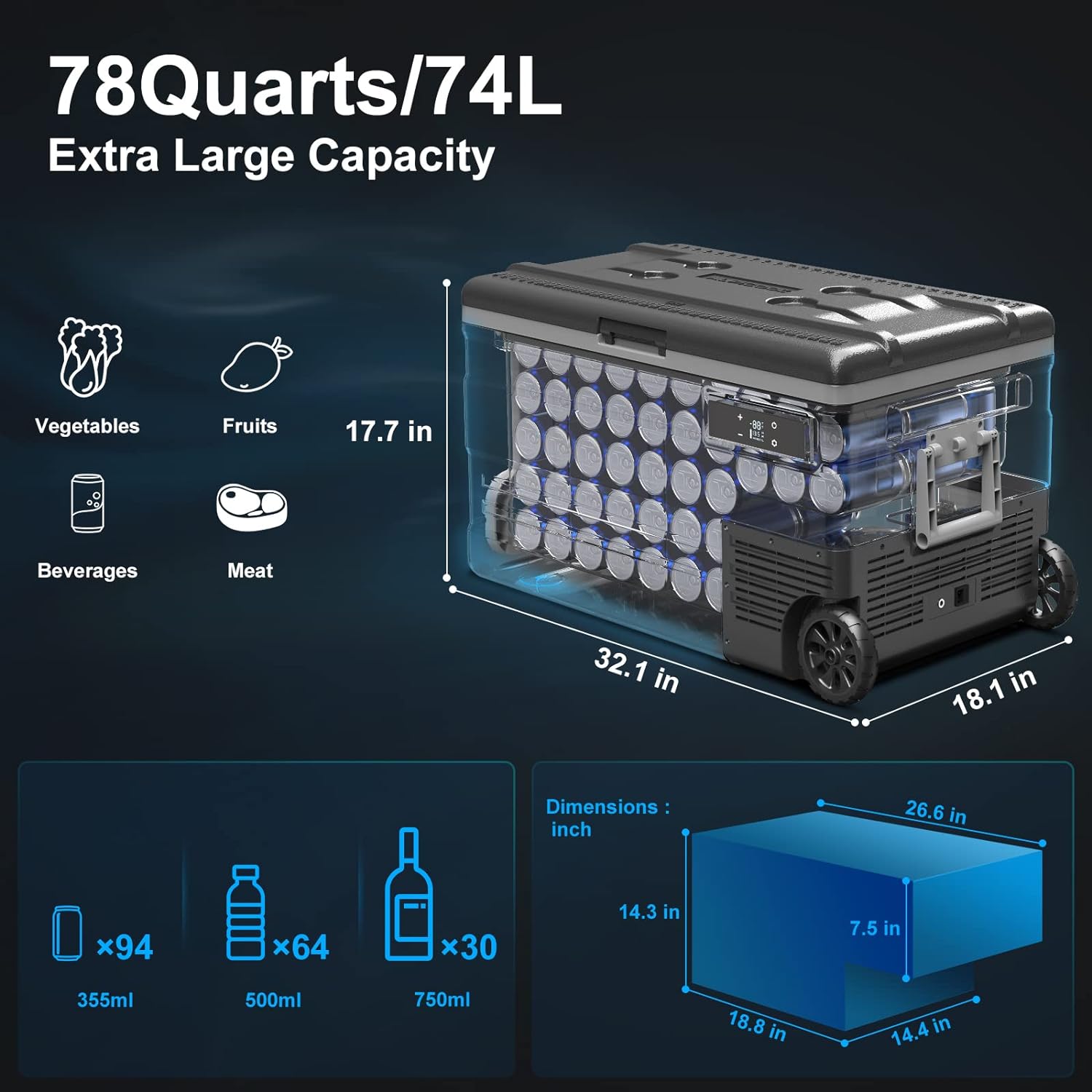 Bodegacooler 12 Volt Portable Refrigerator 80Qt/75L with Wifi