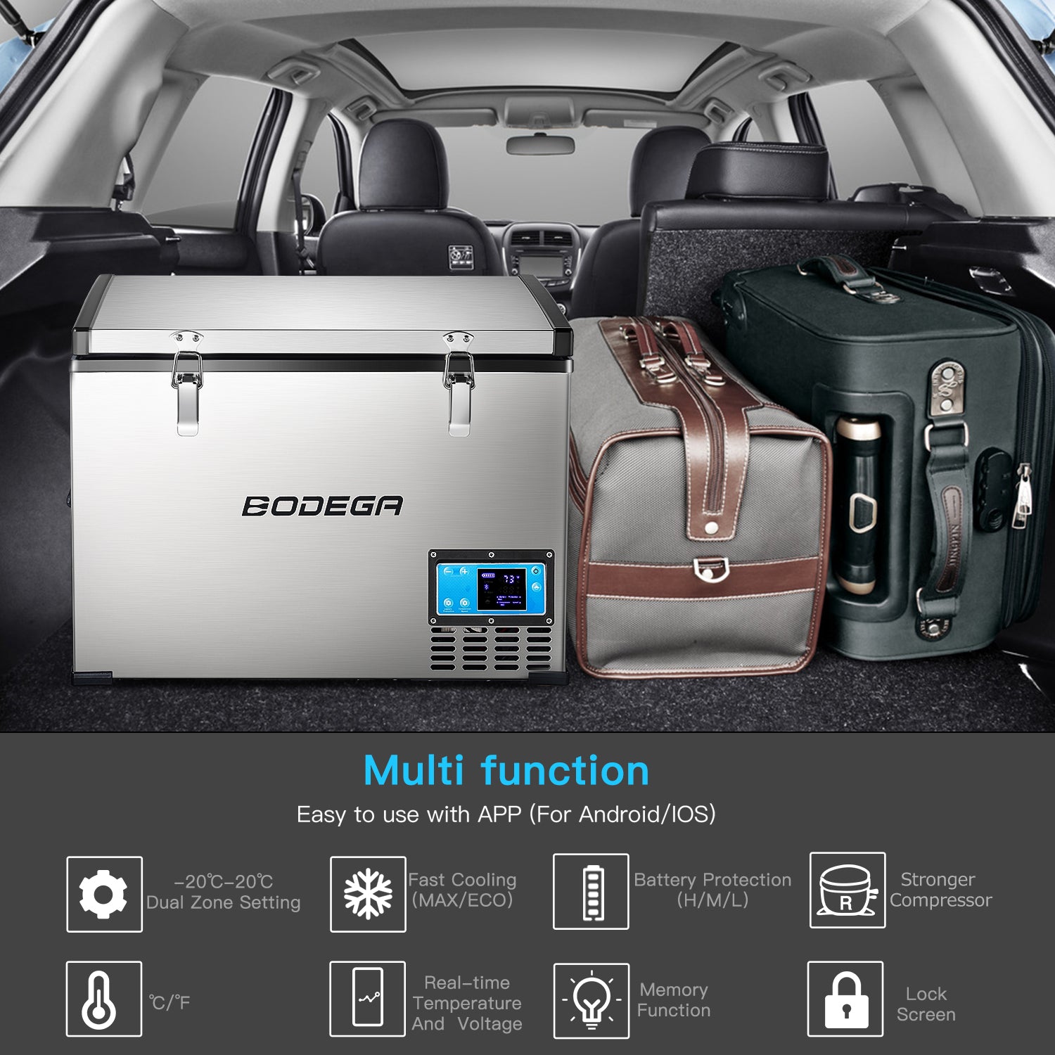 BODEGAcooler Portable Fridge Freezer 64QT/60L Large Capacity